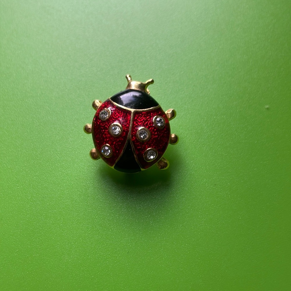 [Vintage] Petite Enamel And Crystal Ladybug Pin - Gem